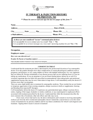 Fillable Online intravenous (iv) infusion therapy intake and medical ...