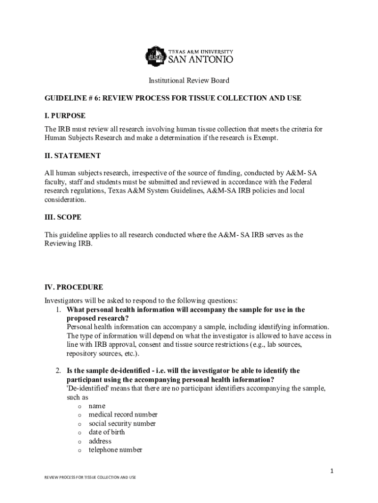 Fillable Online REVIEW PROCESS FOR TISSUE COLLECTION AND USE Fax Email ...