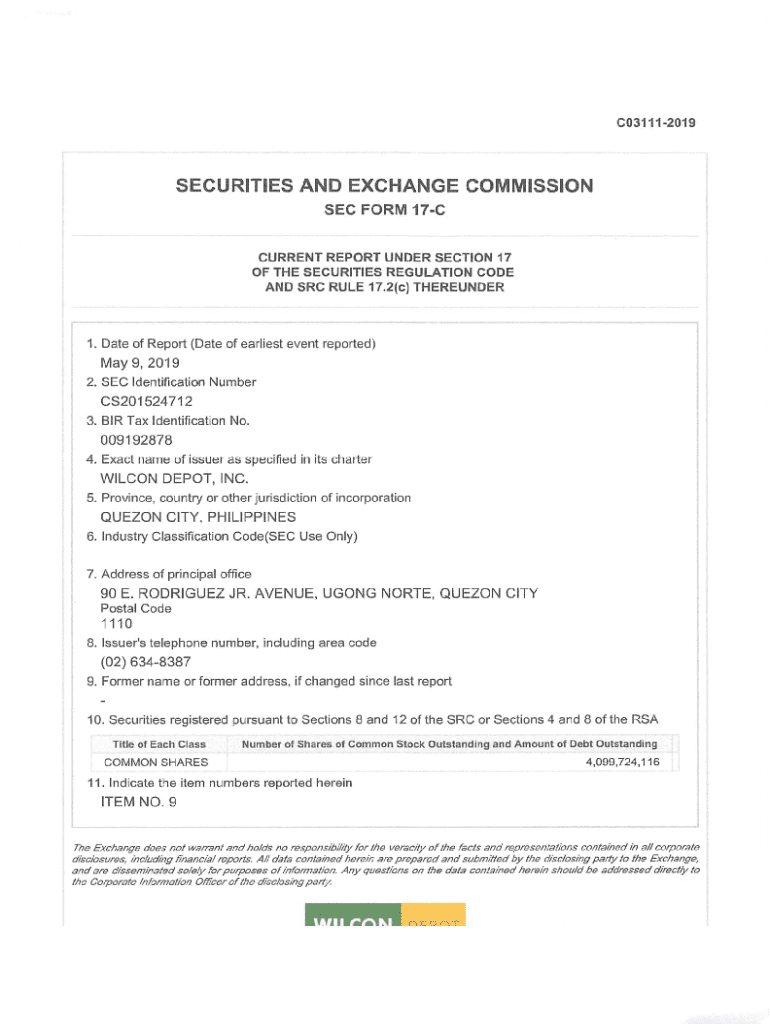 Fillable Online COVER SHEET - Wilcon Depot Inc. Investor Relations Fax ...