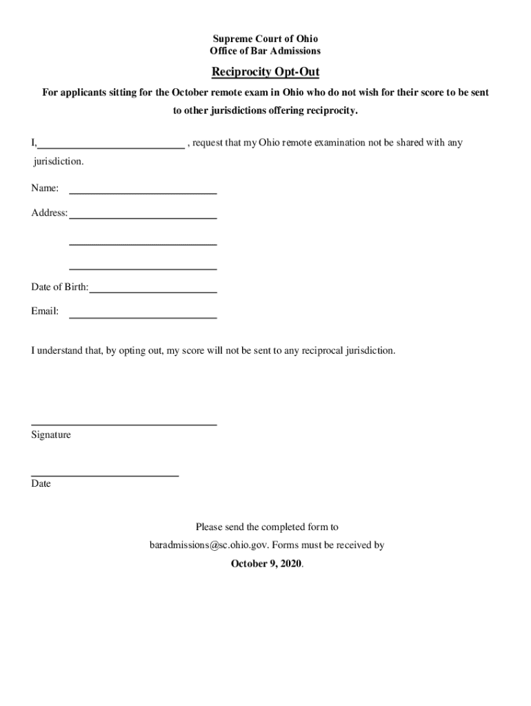 Fillable Online Opt-Out form for applicants sitting for the October ...