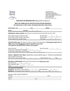 Fillable Online CERTIFICATE OF IMMUNIZATION (Required for ... Fax Email ...