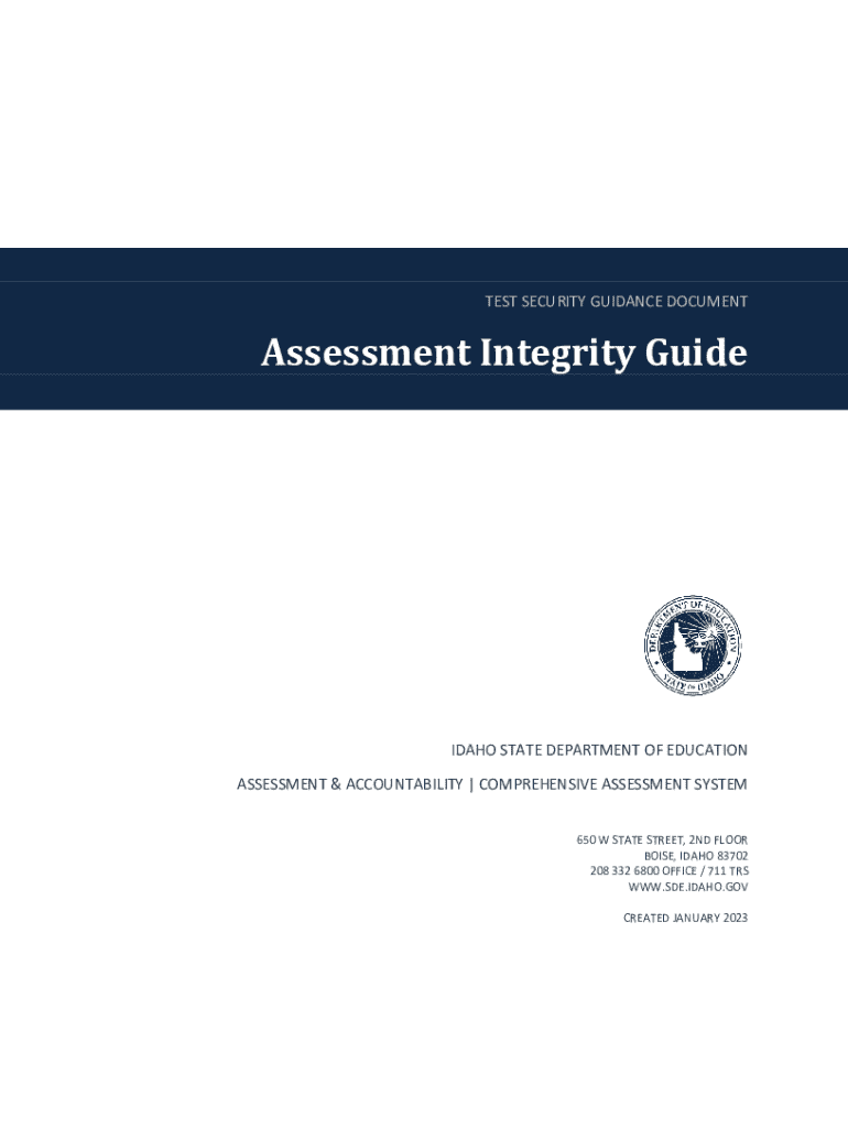 Fillable Online Assessment Integrity Guide. SDE Template Fax Email ...