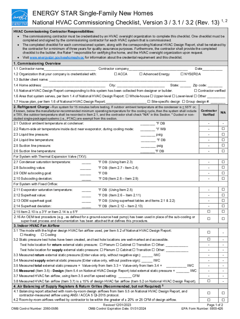 Fillable Online ENERGY STAR Single-Family New Homes National HVAC ...