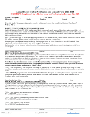 Fillable Online Annual Parent Student Notification and Consent Form ...