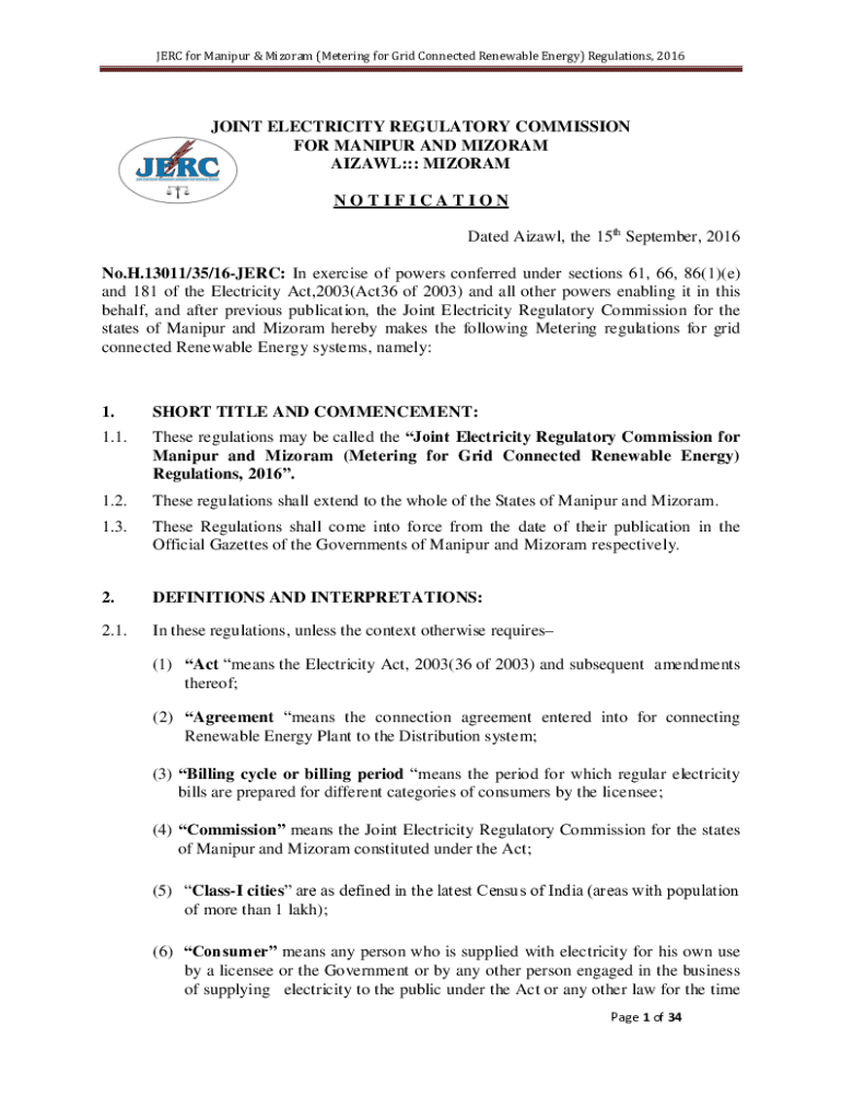 Fillable Online jerc mizoram gov JERC for Manipur & Mizoram (Metering ...