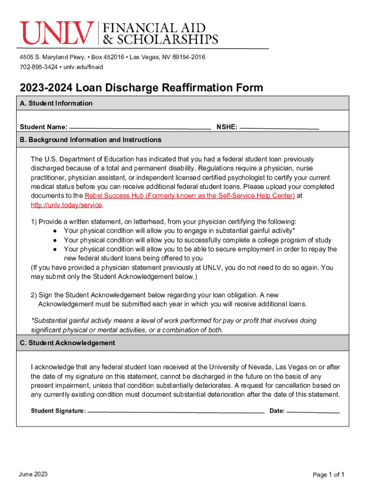 Fillable Online 2023 - 2024 Loan Discharge Reaffirmation Form Fax Email ...