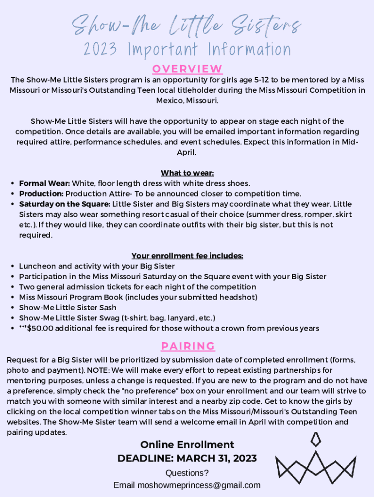 Fillable Online 2024 Little Sisters Show-Me Stars Registration Form Fax ...