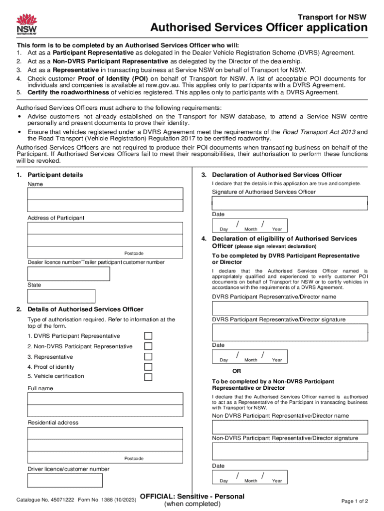 Fillable Online Dealer Services Officer - Authorised Services Officer ...
