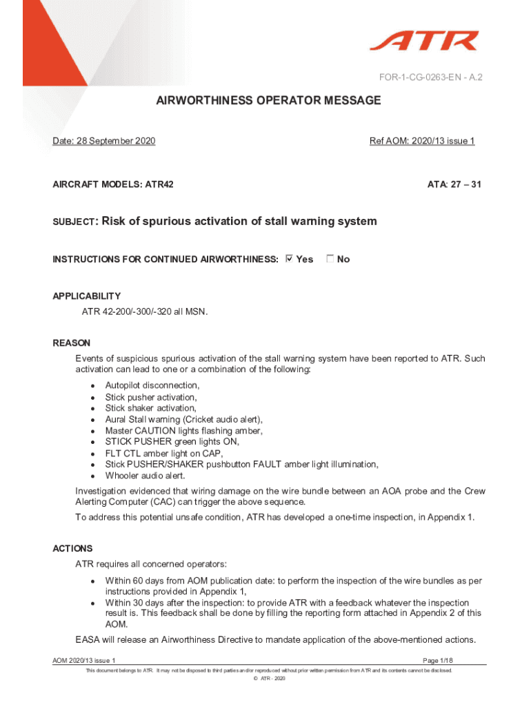 Fillable Online Risk of spurious activation of stall warning system Fax Email Print - pdfFiller