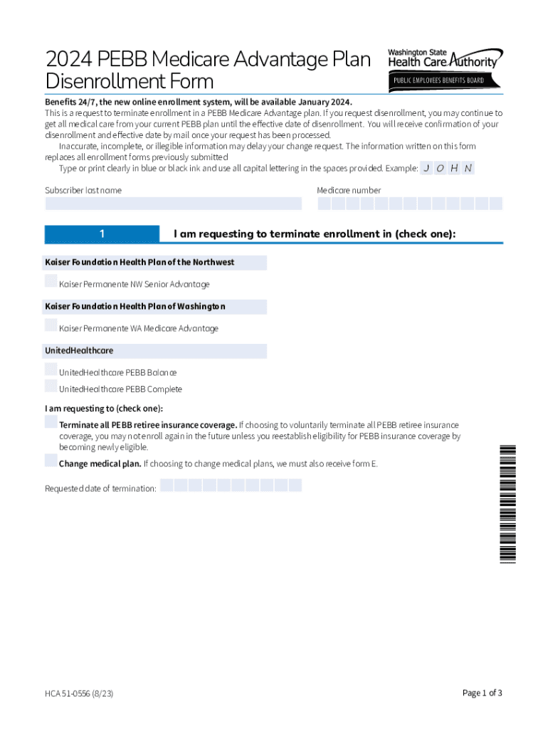 Fillable Online Medicare Advantage Plan Disenrollment Form (form D ...