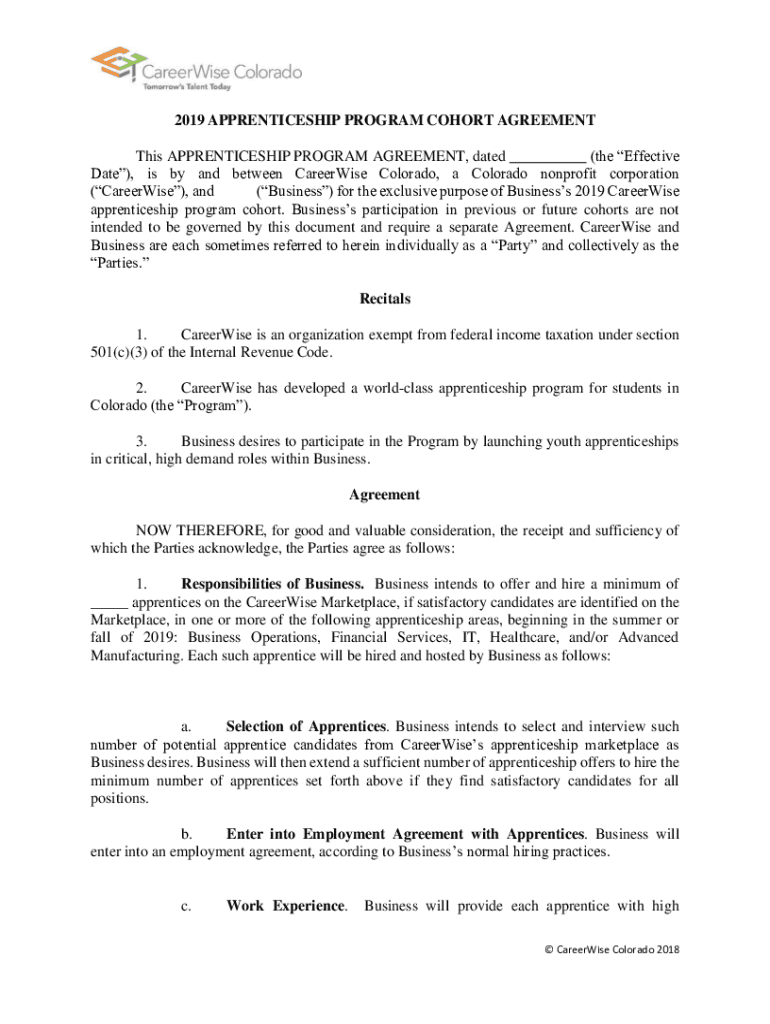 Fillable Online apprenticeship program cohort agreement Fax Email Print - pdfFiller