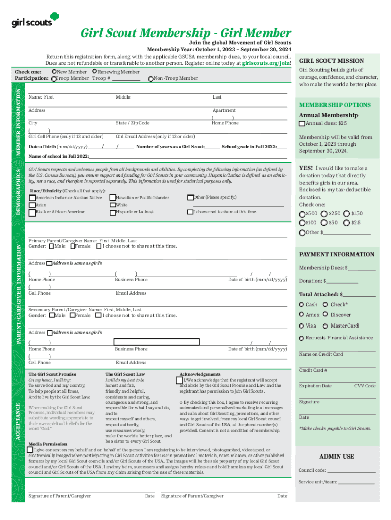 Fillable Online Girl Scouts Membership Form Fax Email Print - pdfFiller