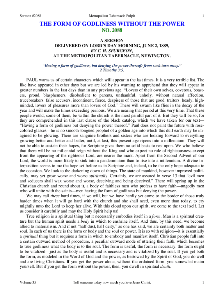 Fillable Online THE FORM OF GODLINESS WITHOUT THE POWER Fax Email Print - pdfFiller