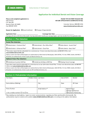 Fillable Online Application for Individual Dental and Vision Coverage ...