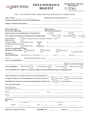 Fillable Online TITLE INSURANCE ORDER Fax Email Print - pdfFiller