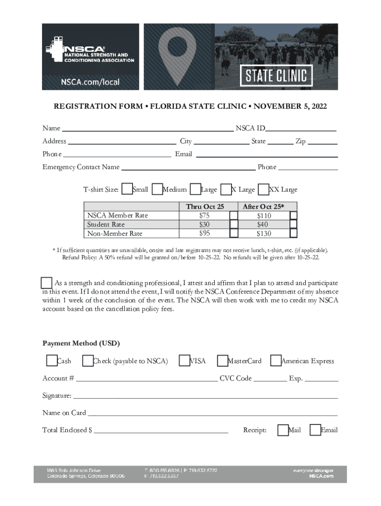 Fillable Online REGISTRATION FORM FLORIDA STATE CLINIC NOVEMBER 5, 2022 ...