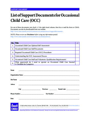 Fillable Online List of Support Documents for Occasional Child Care ...