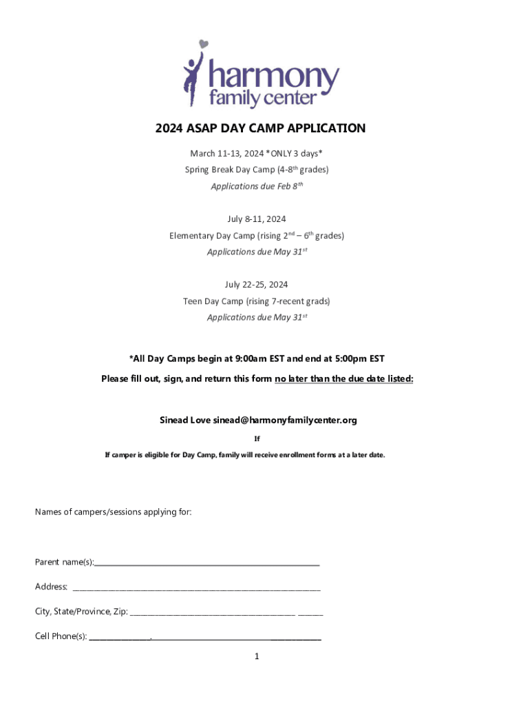 Fillable Online 2024 ASAP DAY CAMP APPLICATION Fax Email Print - pdfFiller