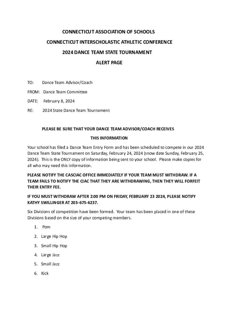 Fillable Online Dance Competition Has New Start Time Fax Email Print - pdfFiller