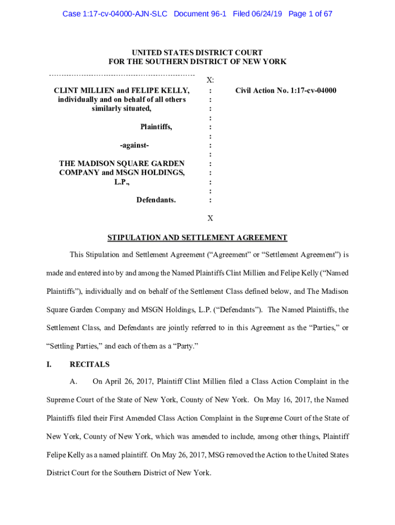 Fillable Online Millien v Madison Square Garden Co. - Stipulation and ...
