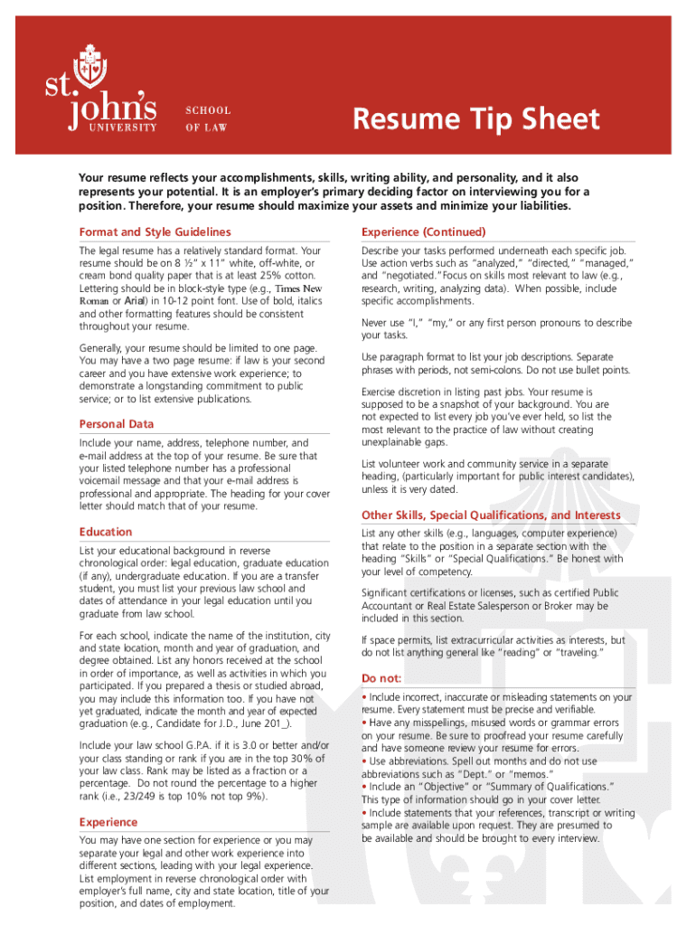 Fillable Online 11Resume Tip Sheet Fax Email Print - pdfFiller