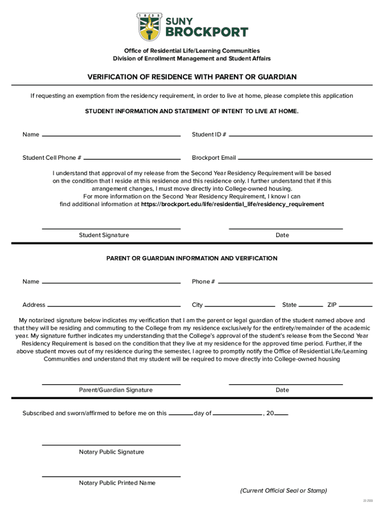 Fillable Online Res Life Verification of Residence Form Fax Email Print ...