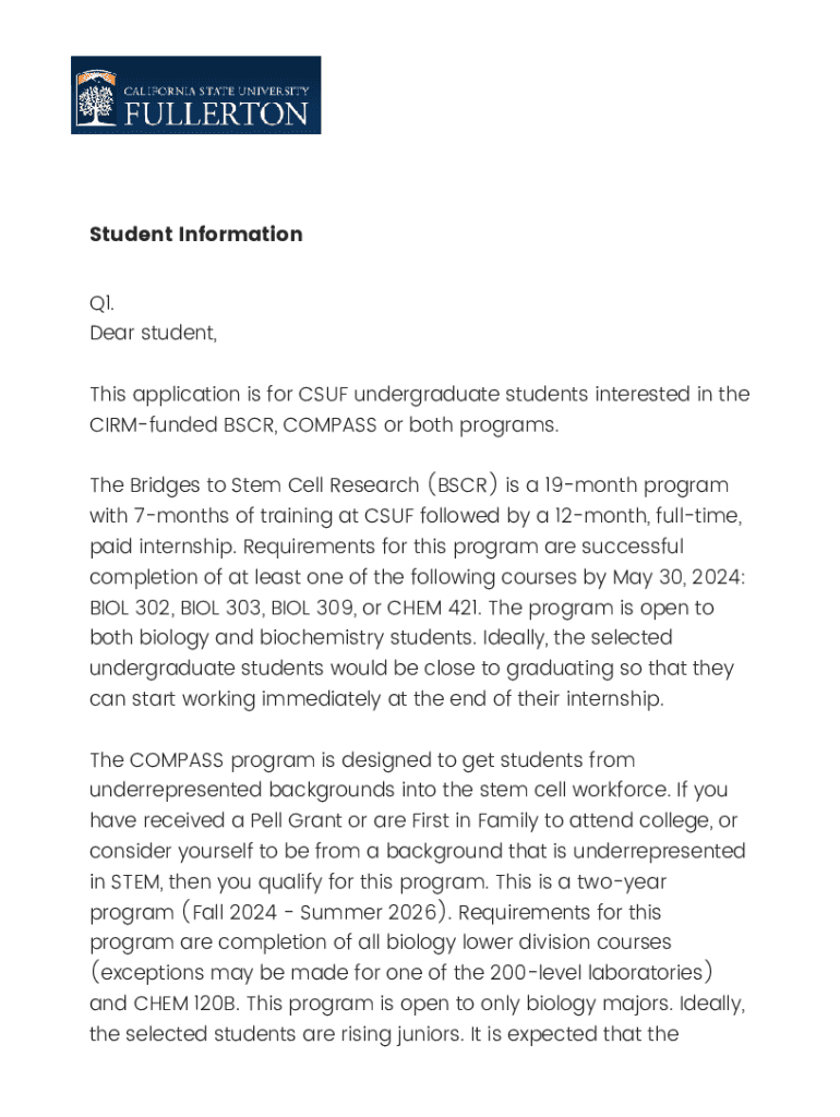 Fillable Online Student Information Q1. Dear student, This application is for CSUF ... Fax Email ...