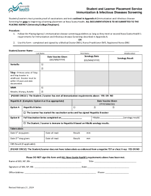 Fillable Online Immunization & Infectious Diseases Screening Fax Email ...