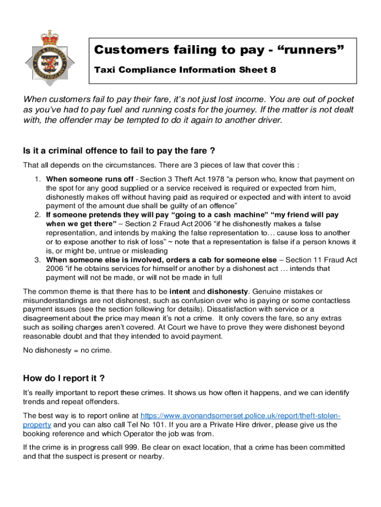 Fillable Online What should I do as a taxi driver if someone tries to ...