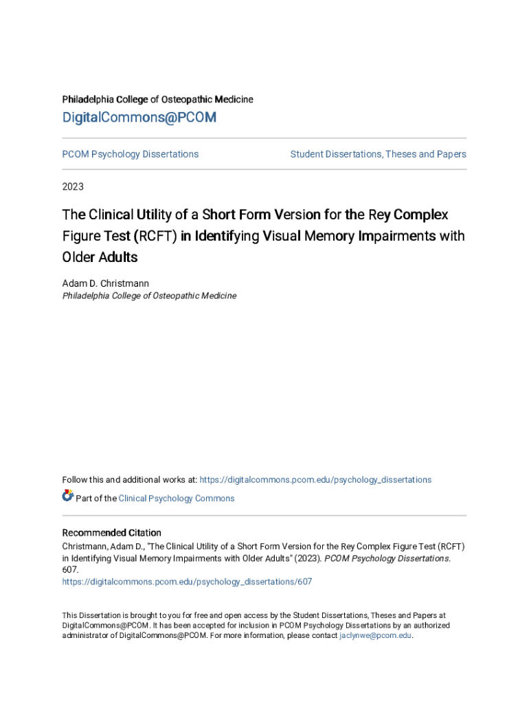 Fillable Online The Clinical Utility of a Short Form Version for the ...