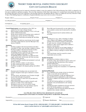 Fillable Online SHORT TERM RENTAL INSPECTION CHECKLIST CITY OF ... Fax ...
