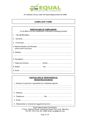 Fillable Online eoc govmu COMPLAINT FORM ... Fax Email Print - pdfFiller