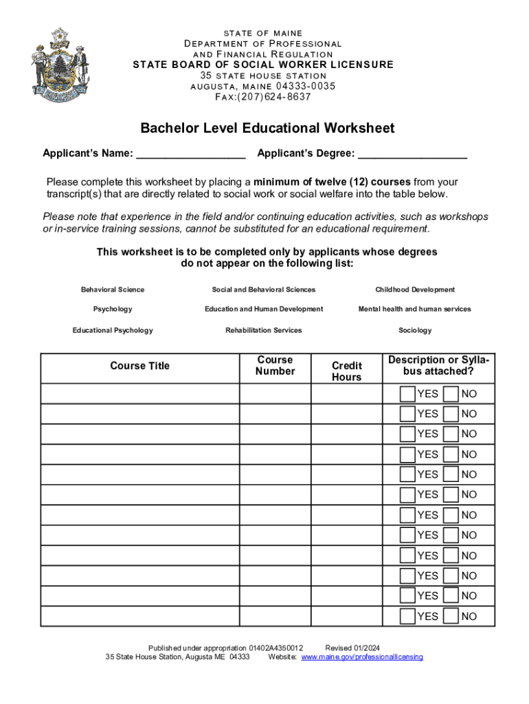 Fillable Online Bachelor Level Educational Worksheet Fax Email Print - pdfFiller