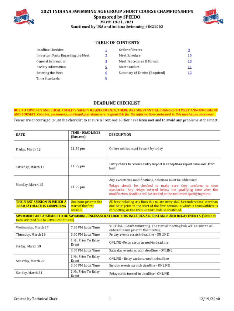 Fillable Online 2021 INDIANA SWIMMING AGE GROUP SHORT COURSE ... Fax Email Print - pdfFiller
