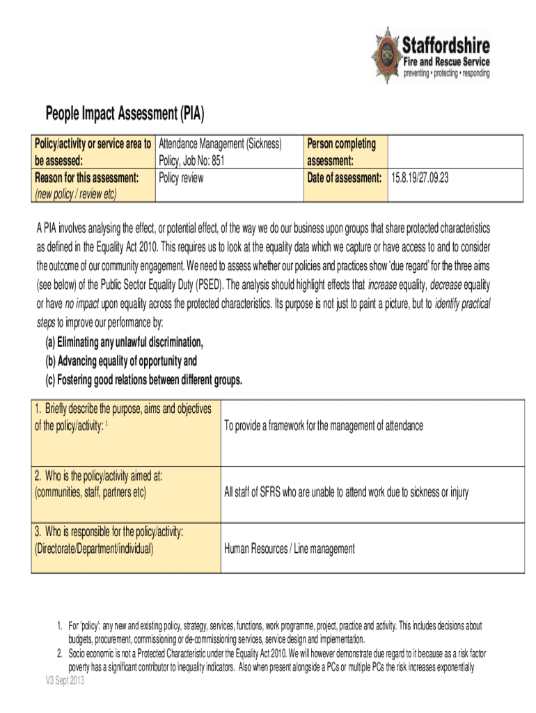 Fillable Online Attendance Management (Sickness) Policy PIA Fax Email Print - pdfFiller