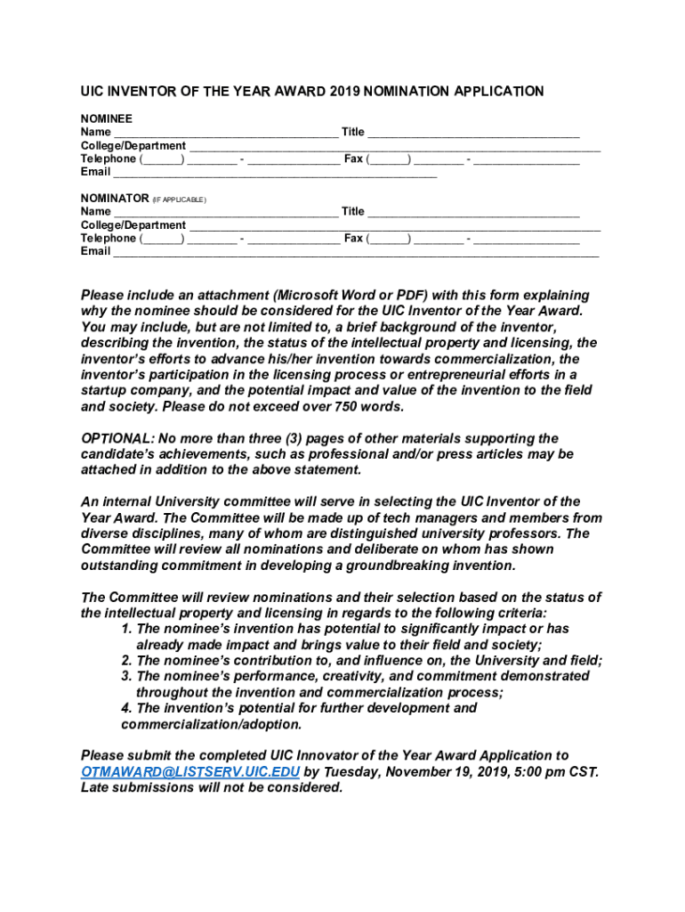 Fillable Online Researcher, Scholar and Inventor of the Year Awards Fax Email Print - pdfFiller