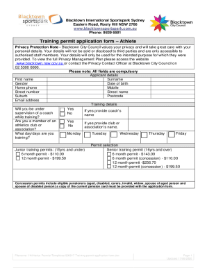 Fillable Online Training permit application formAthlete Fax Email Print ...