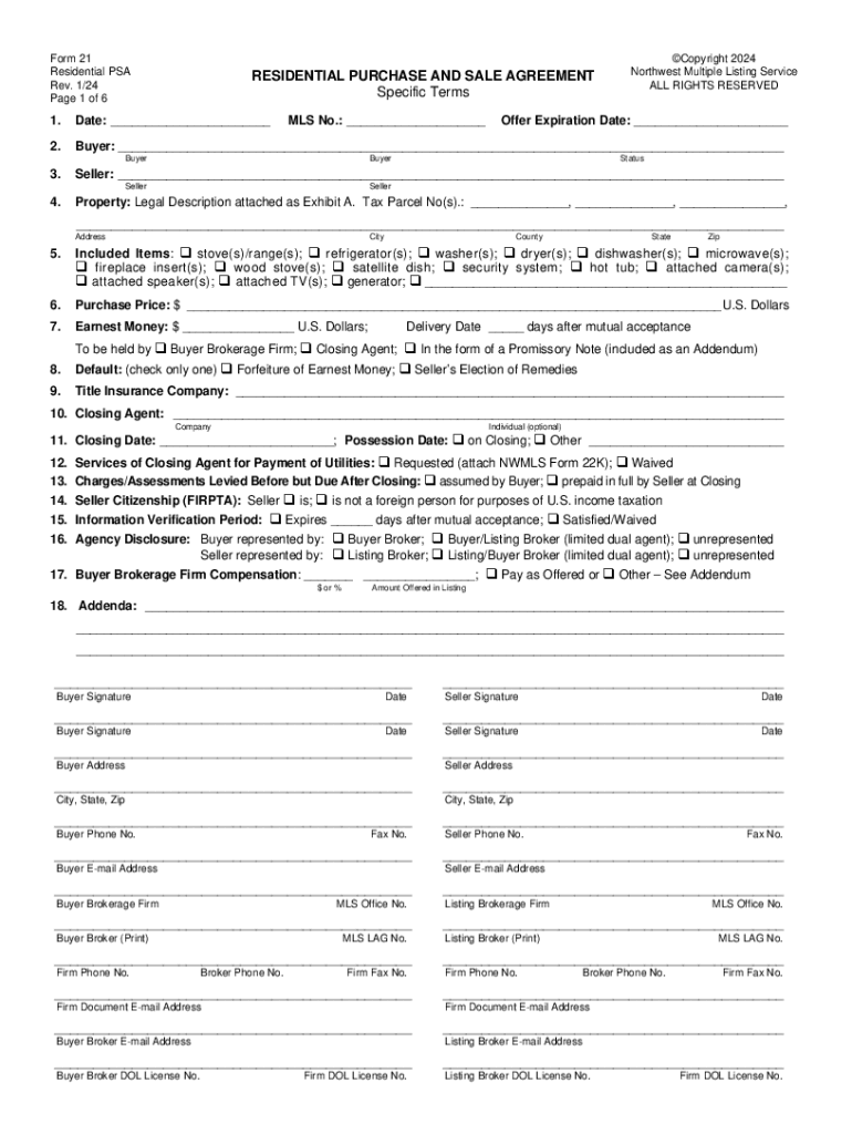 Fillable Online Form 21. Residential Purchase and Sale Agreement Fax ...