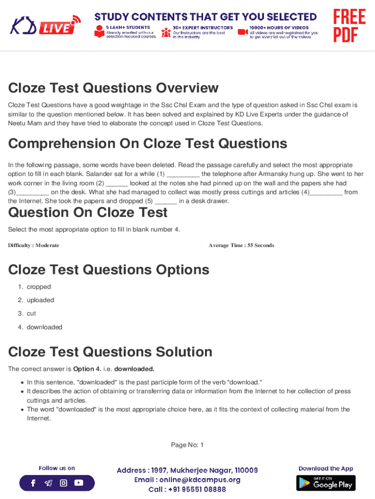 Fillable Online Cloze Test - Preparation, Tips, Types & Questions Fax ...