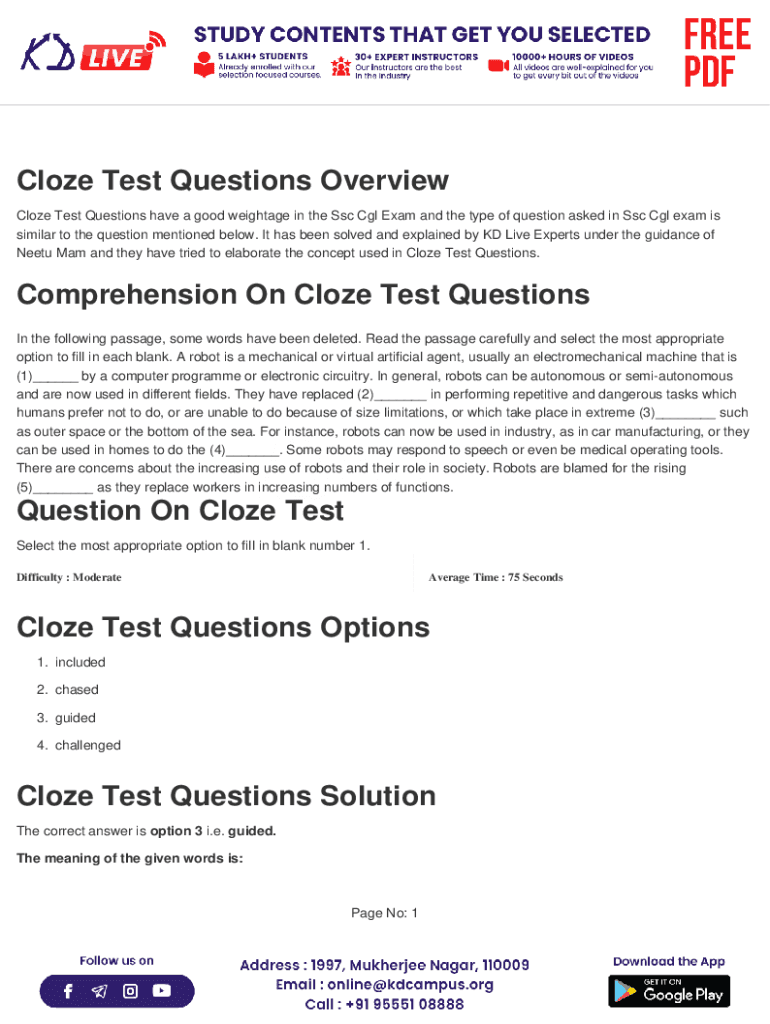 Fillable Online Tips to Prepare Cloze Test for SSC CGL Fax Email Print ...
