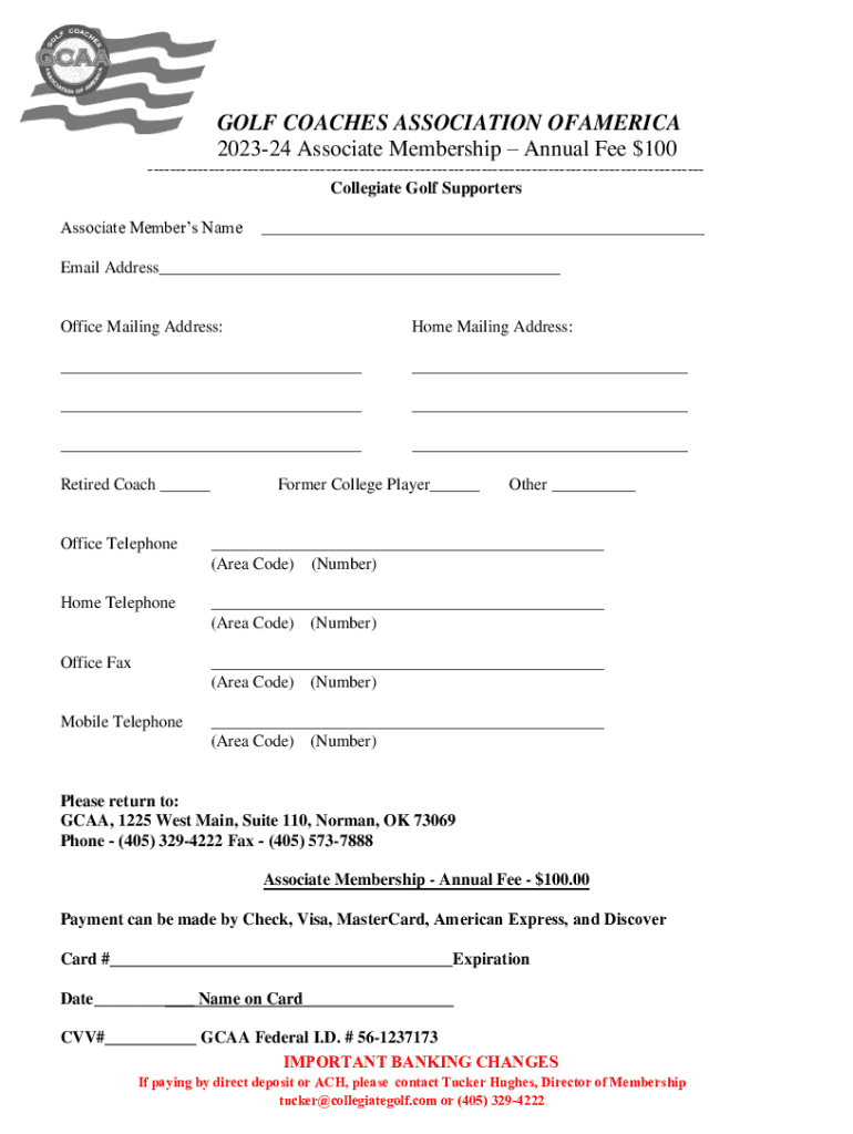 Fillable Online Join the GCAA - Golf Coaches Association of America Fax ...