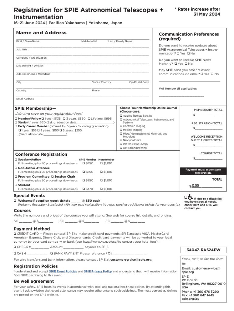 Fillable Online SPIE Astronomical Telescopes + Instrumentation Fax ...