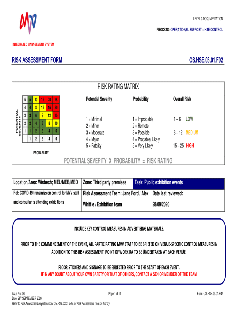 Fillable Online RISK ASSESSMENT FORM OS.HSE.03.01.F02 RISK RATING ...