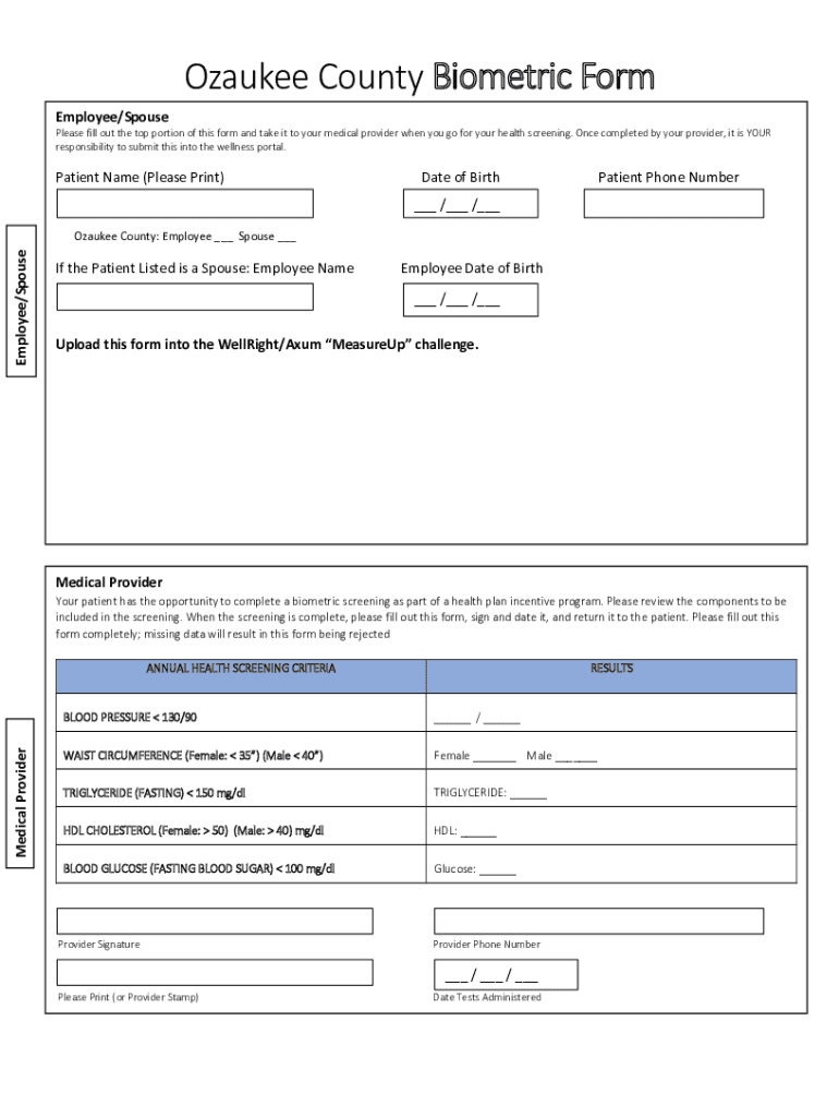 Fillable Online Ozaukee County Biometric Form Fax Email Print - pdfFiller