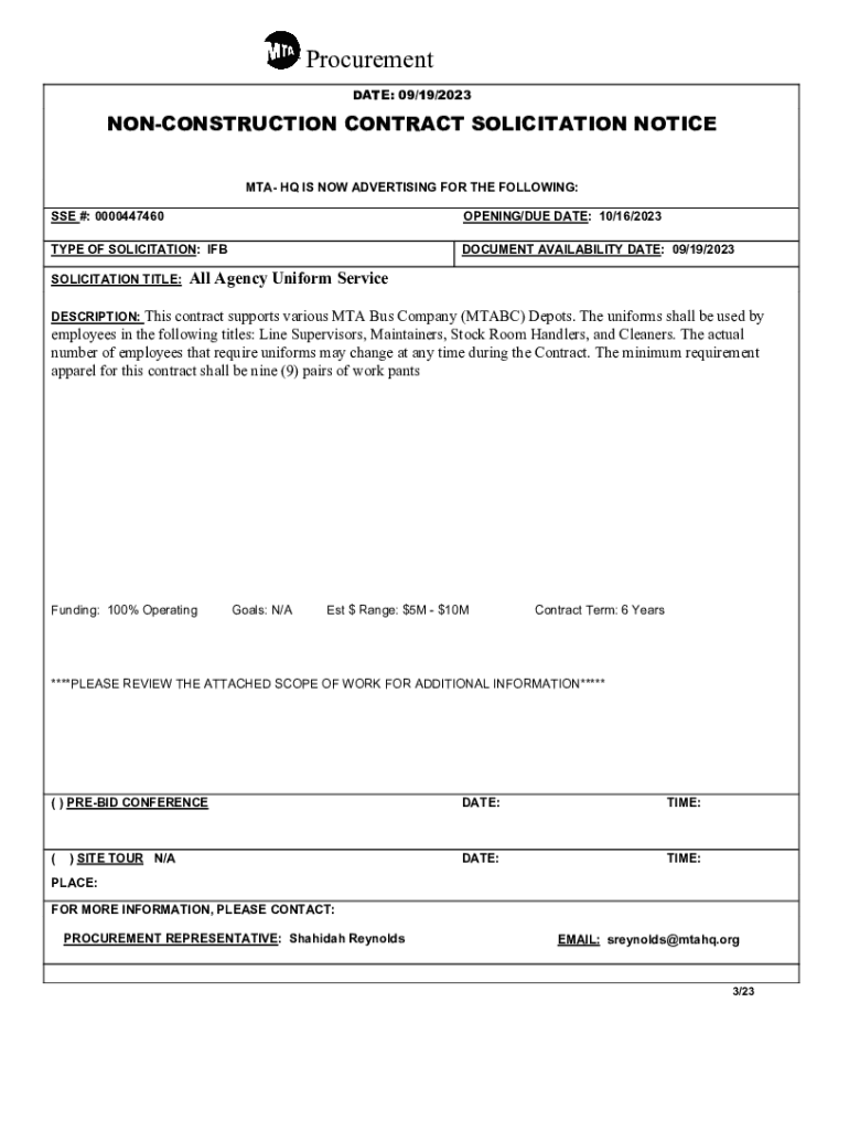 Fillable Online NON-CONSTRUCTION CONTRACT SOLICITATION NOTICE Fax Email ...