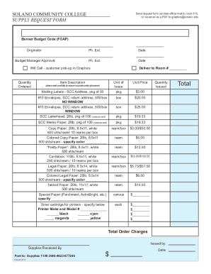 Fillable Online SOLANO COMMUNITY COLLEGE SUPPLY REQUEST ... Fax Email Print - pdfFiller