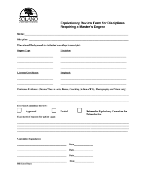 Fillable Online Equivalency Form for Master's Required Discipline ...