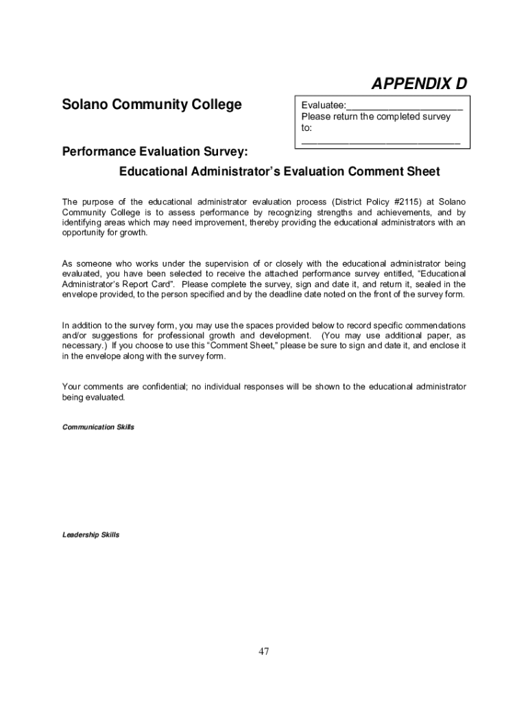 Fillable Online Educational Administrator's Evaluation Comment Sheet Fax Email Print - pdfFiller