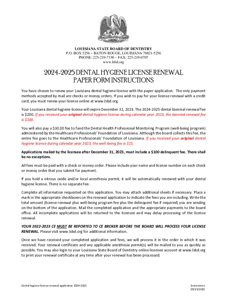 Fillable Online Louisiana State Board of Dentistry - Licensing ...