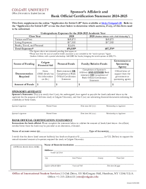 Fillable Online Sponsor's Affidavit and Bank Official Certification ...